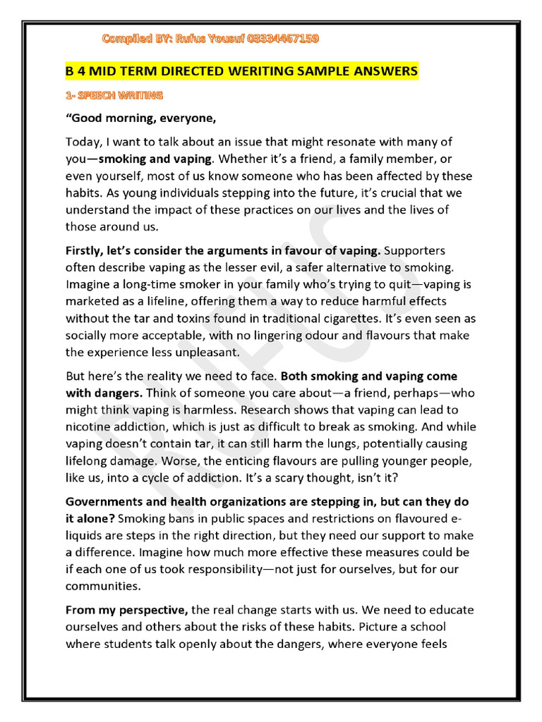 B 4 Midterm Sample Answers Directed Writing Questions PDF | PDF