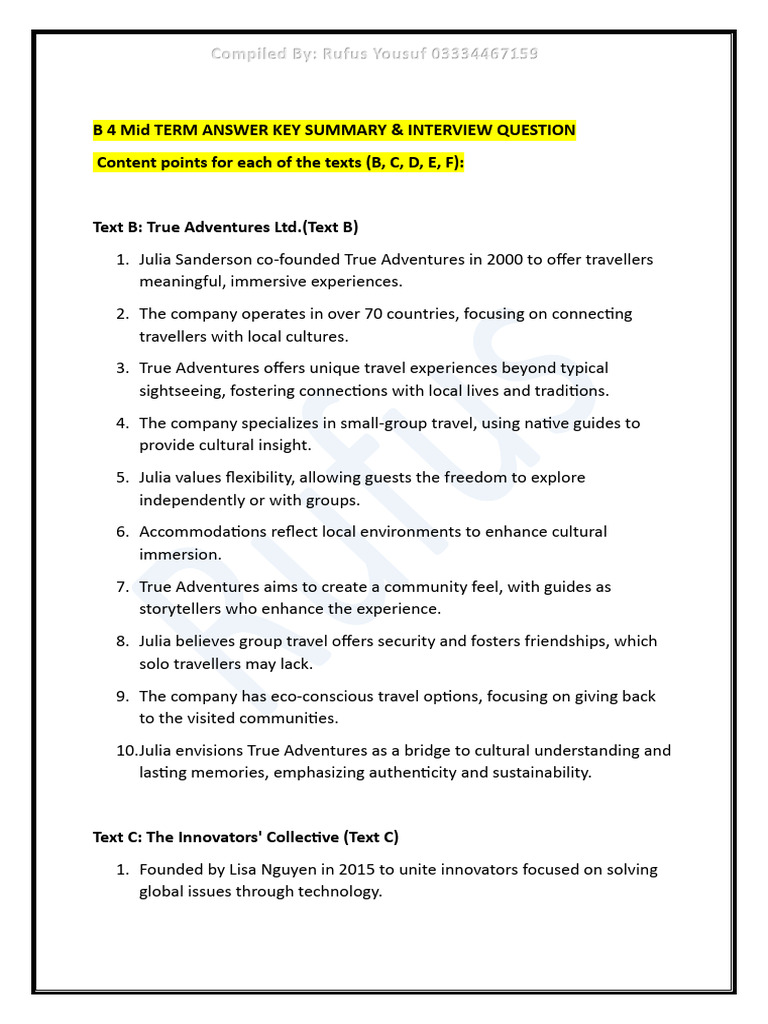 Mid-Term Answer Key & Interview Questions | PDF | Demand | Startup Company