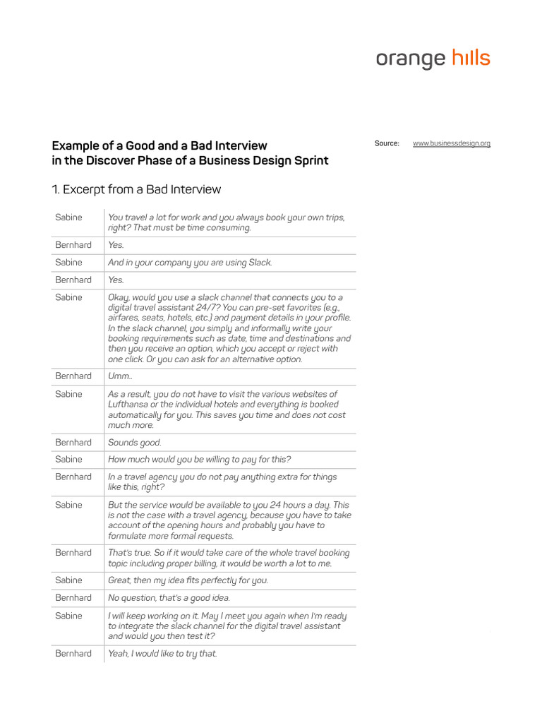 Good vs Bad Interview Techniques in Business Design | PDF