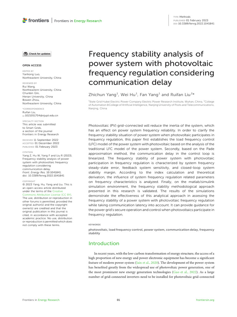 Frequency Stability Analysis of Power System With Photovoltaic | PDF ...