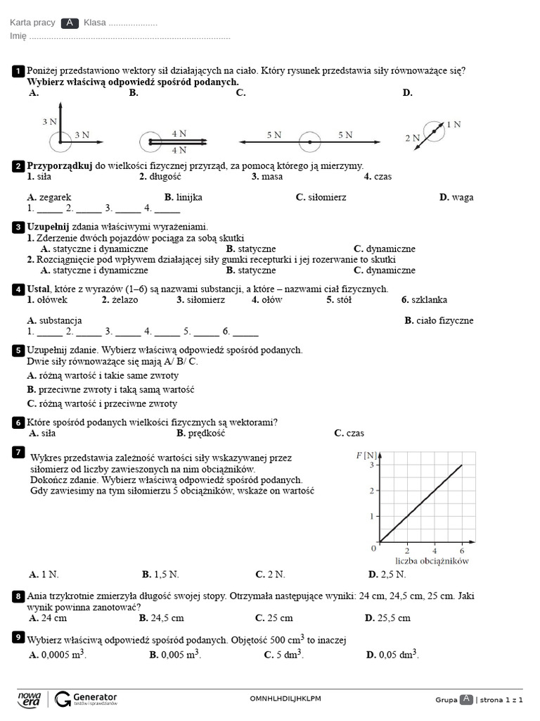 Karta Pracy - I. Pierwsze Spotkanie Z Fizyką Karta Pracy | PDF