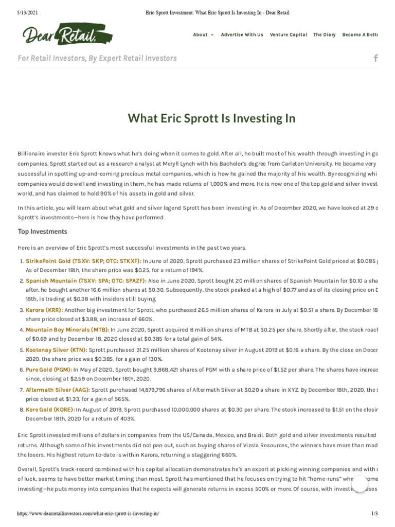 Eric Sprott Investment - What Eric Sprott Is Investing in - Dear Retail ...