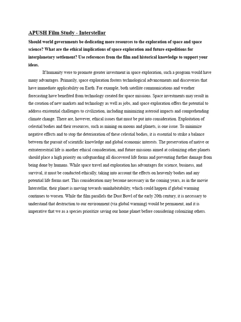 APUSH Film Study - Interstellar | PDF | Social Science | Science & Mathematics