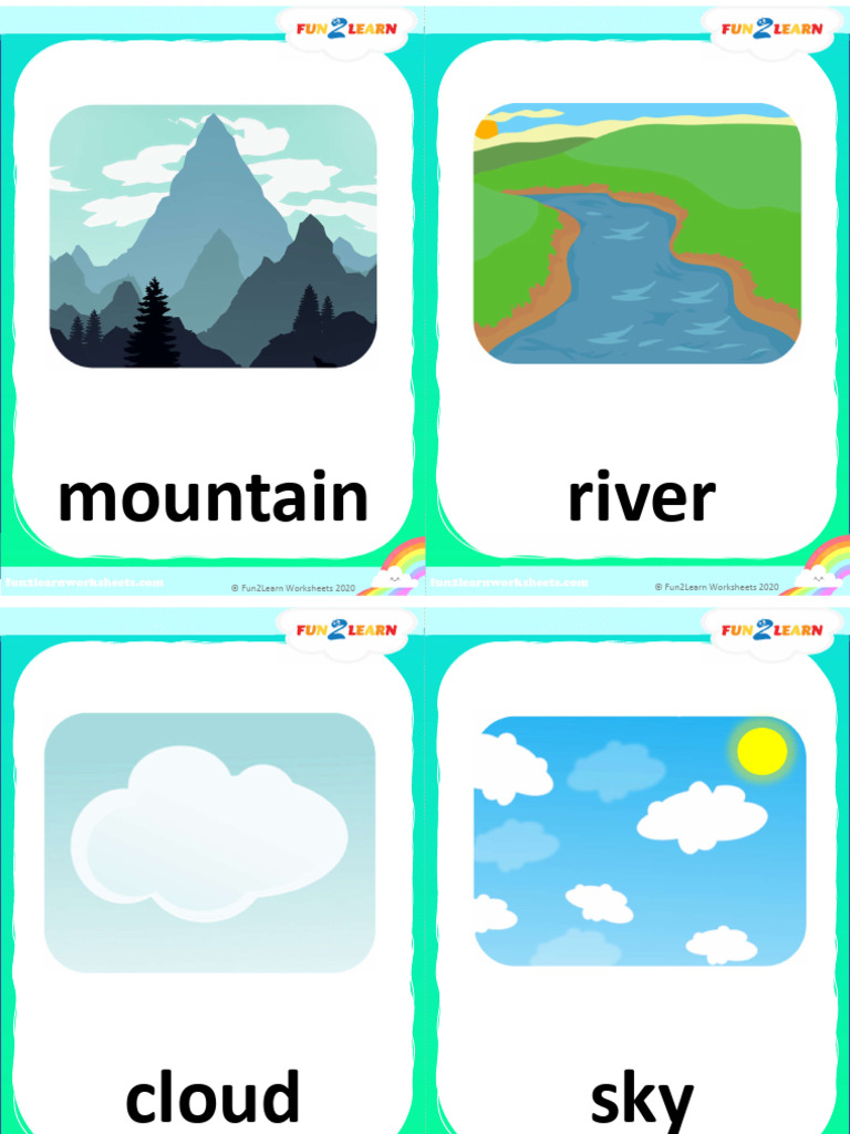 Flashcards Mountain River Cloud Sky Flower Tree Bee Bird Butterfly f2l ...