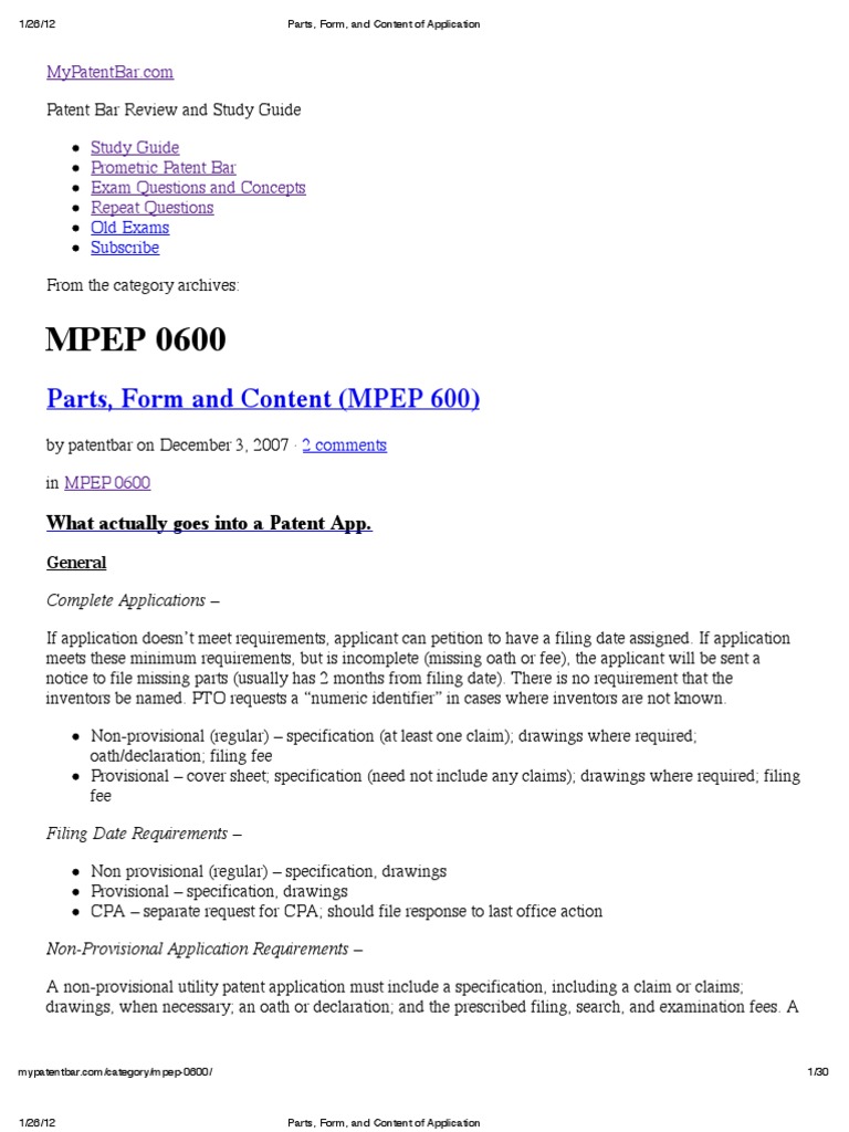 MPEP 0600: Parts, Form and Content (MPEP 600) | PDF | Patent ...