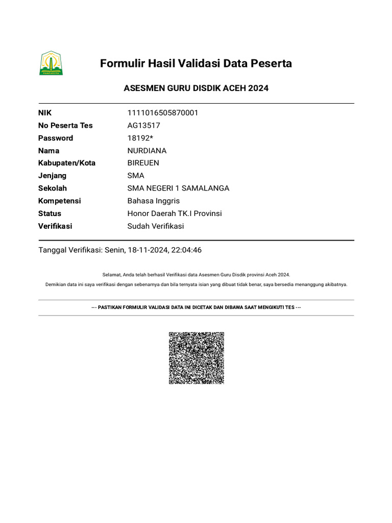 Formulir Validasi Data Peserta | PDF