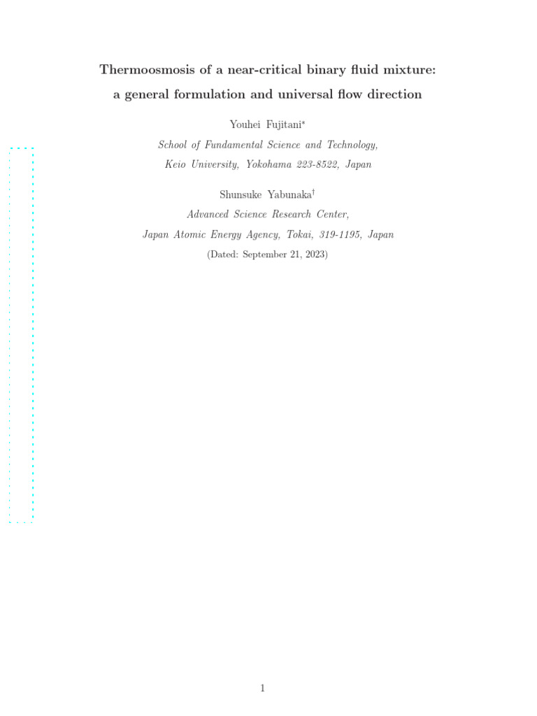 Thermoosmosis of A Near-Critical Binary Fluid Mixture: A General Formulation and Universal Flow ...