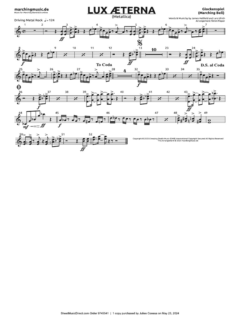 Lux Aeterna (Metallica) - Percussions Glockenspiel | PDF