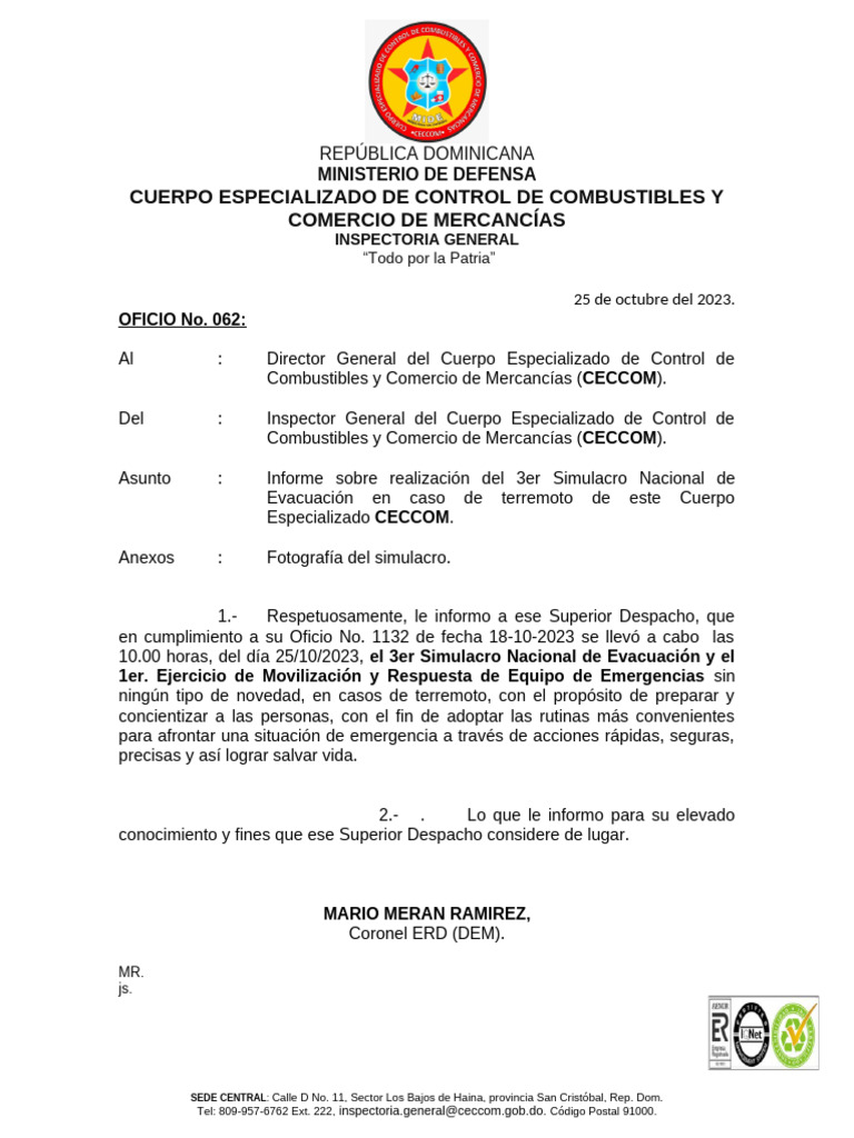 Informe Sobre Simulacro Oficio 064 | PDF | Tecnología