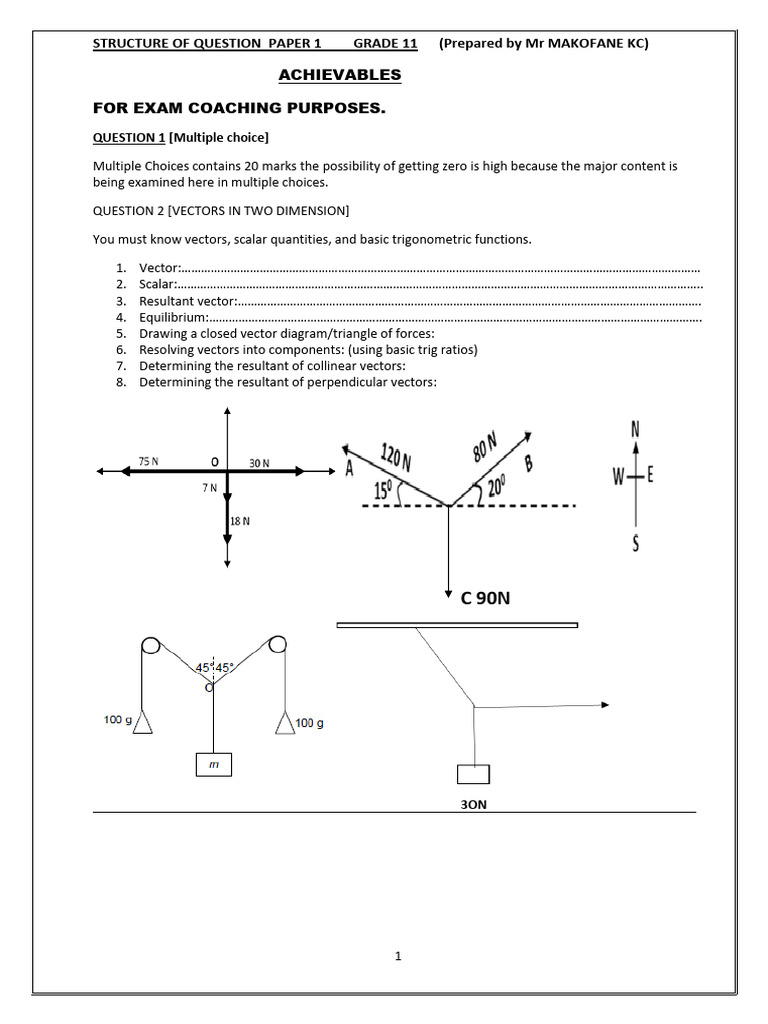 Exam Paper 1 Structure Grade 11 | PDF | Force | Euclidean Vector