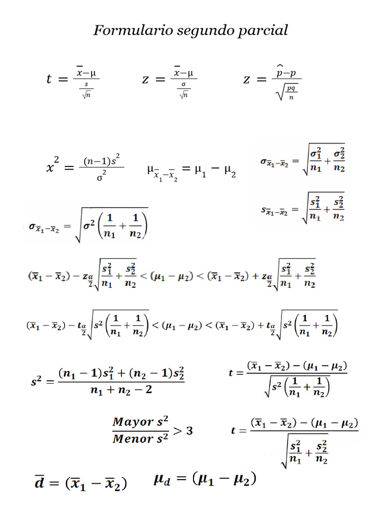 Formulario Segundo Parcial Estadística | PDF | Métodos y materiales de enseñanza