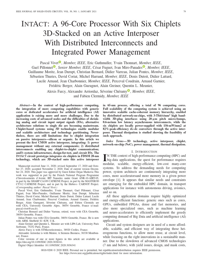 I A: A 96-Core Processor With Six Chiplets 3D-Stacked On An Active Interposer With Distributed ...