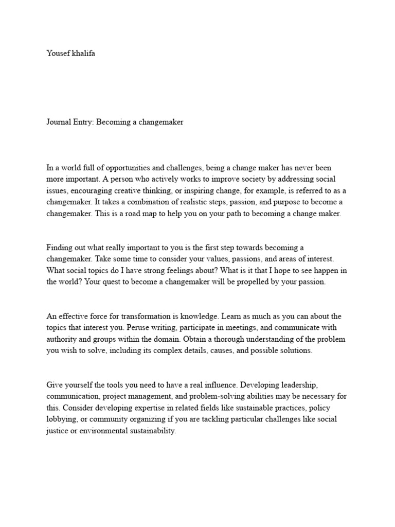 Becoming A Changemaker | PDF | Leadership | Mindset