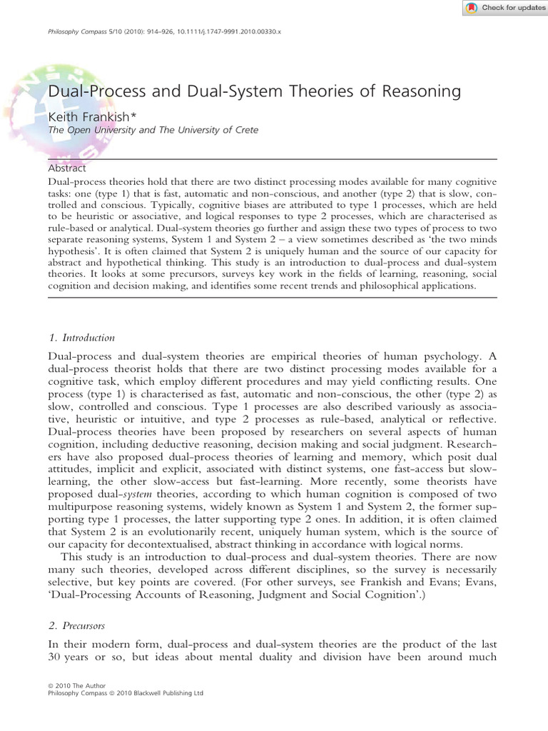 Philosophy Compass - 2010 - Frankish - Dual Process and Dual System ...
