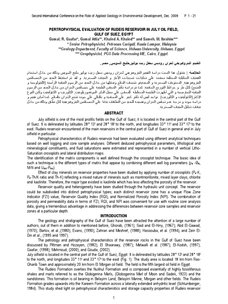 Petrophysical Evlaution of July Field Gulf of Suez by Gamal Ragab ...