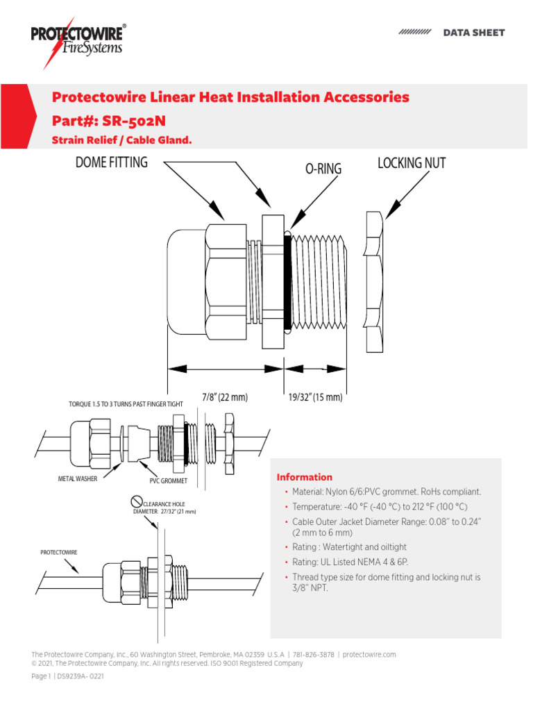 DS9239A SR502N Strain Relief Datasheet | PDF