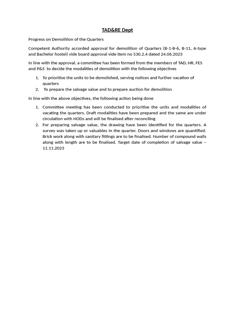 Demolition Progress Update | PDF | Technology & Engineering