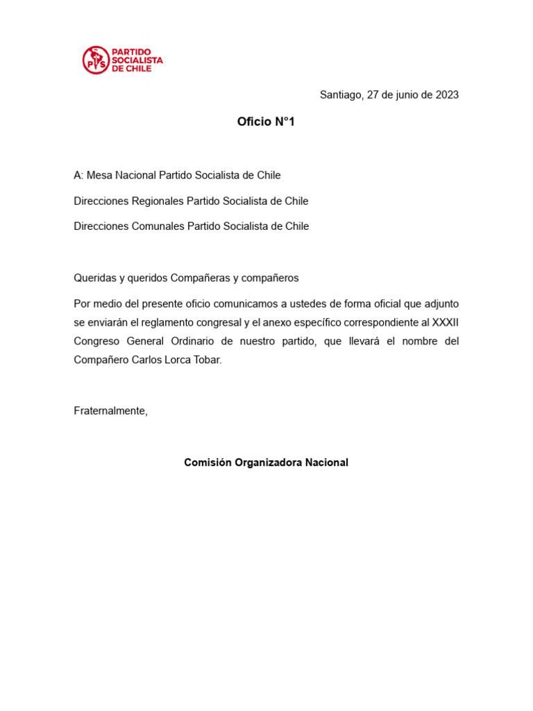 Oficio 1 de CON Al PS | PDF | Ciencias sociales | Derecho