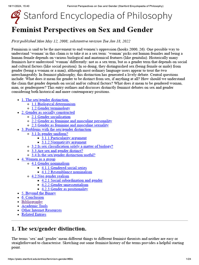 Feminist Perspectives On Sex and Gender (Stanford Encyclopedia of ...