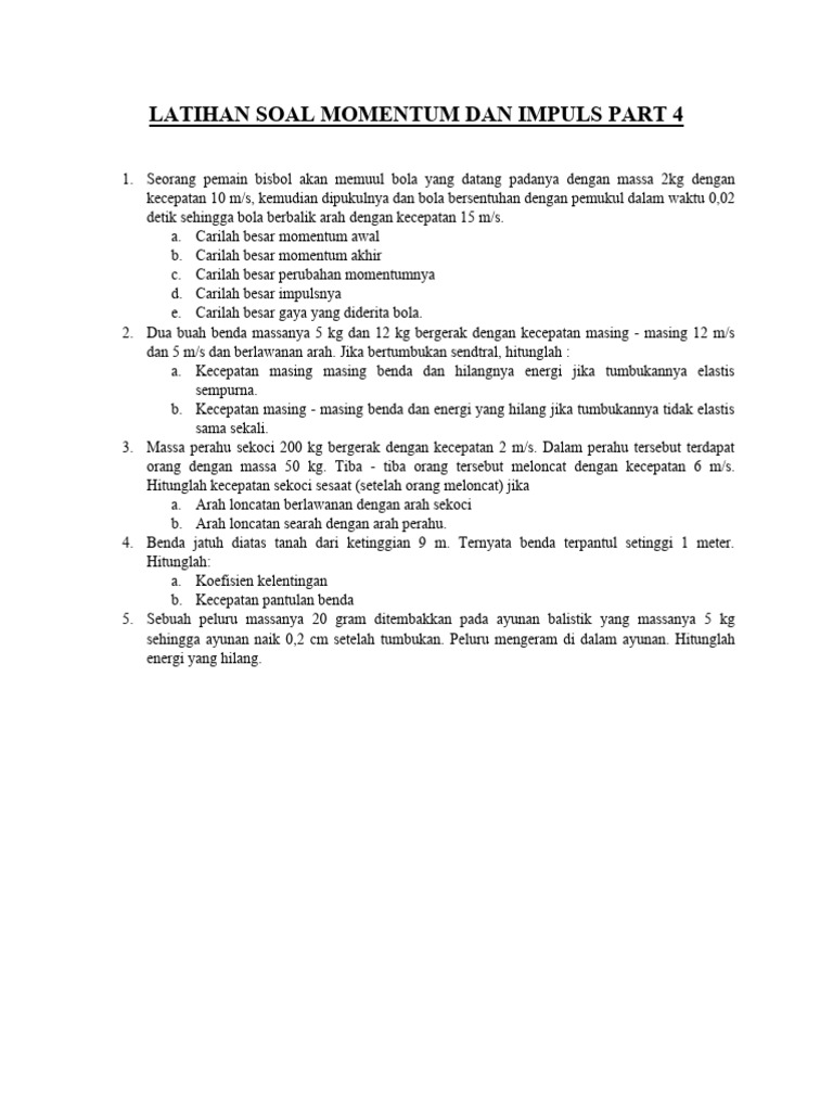 Latihan Soal Momentum Dan Impuls Part 4 | PDF | Ilmu Sosial