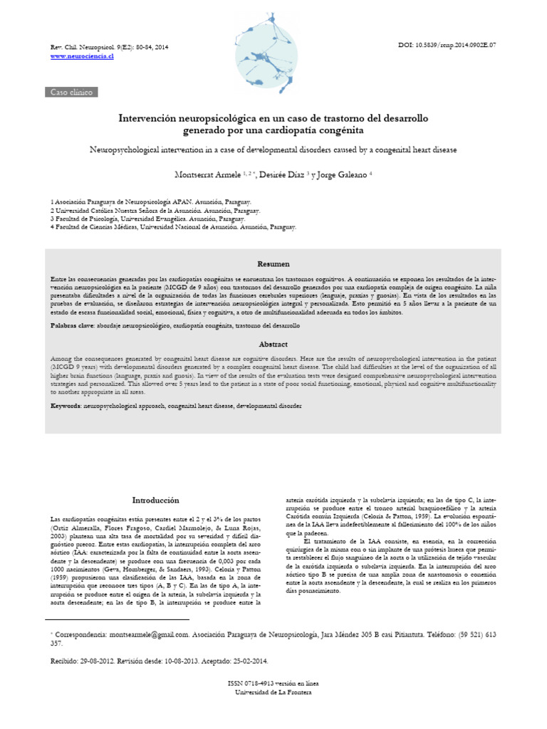 Intervención Neuropsicológica en Un Caso de Trastorno Del Desarrollo | PDF | Neuropsicología ...