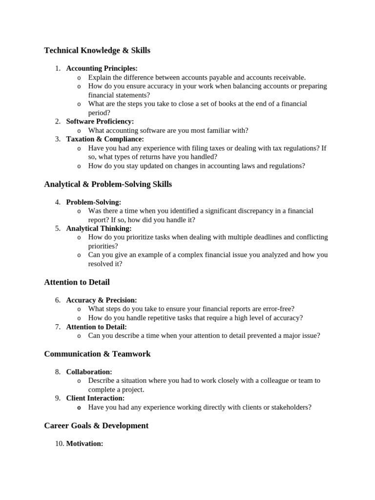 Junior Accountant Questionnaire | PDF