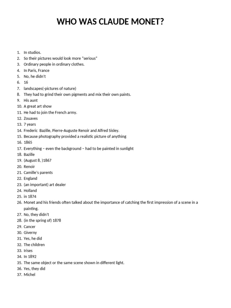 WHO WAS CLAUDE MONET - Answer | PDF