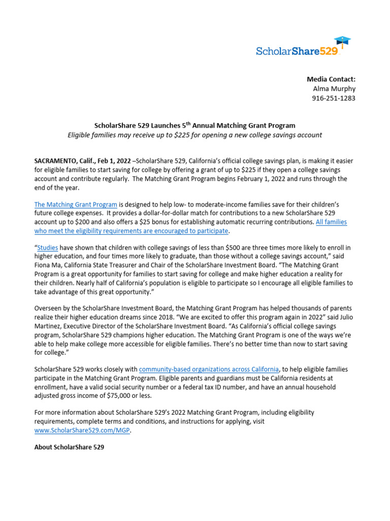 Scholarshare Grant Matching Program | PDF | Public Finance | Payments