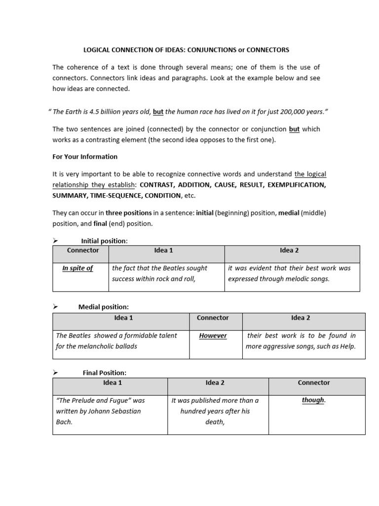 Understanding Conjunctions and Connectors | PDF