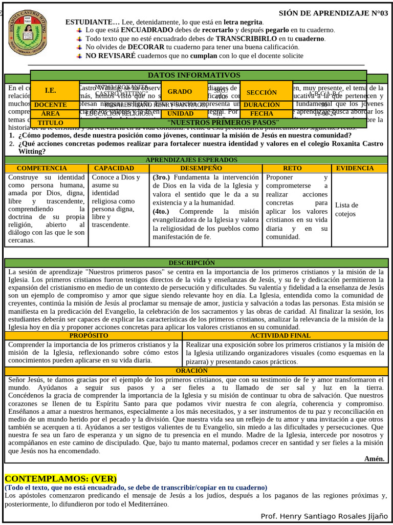 TEMA 03 de La Unidad 3 para 3ro y 4to Grado de Secundaria. | PDF | Cristianismo primitivo ...