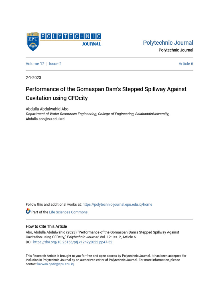Performance of The Gomaspan Dams Stepped Spillway Against Cavita | PDF | Computational Fluid ...