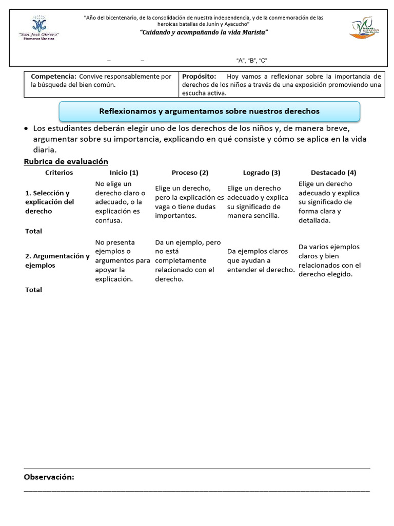 Ficha de Trabajo #02 - Explicamos Nuestros Derechos | PDF | Cognición