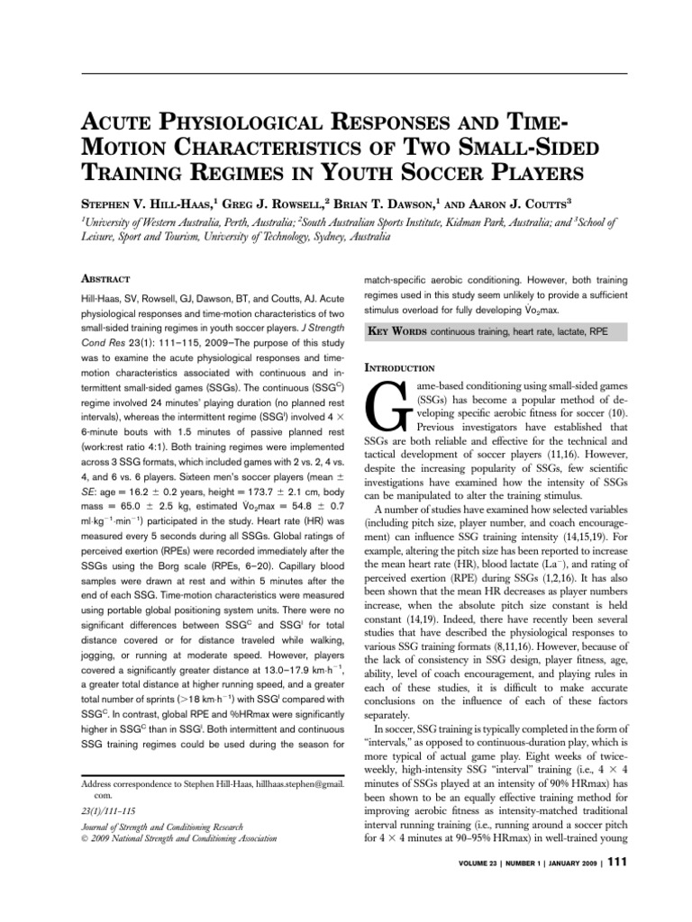 Acute Physiological Responses and Time Motion.18 | PDF | High Intensity ...