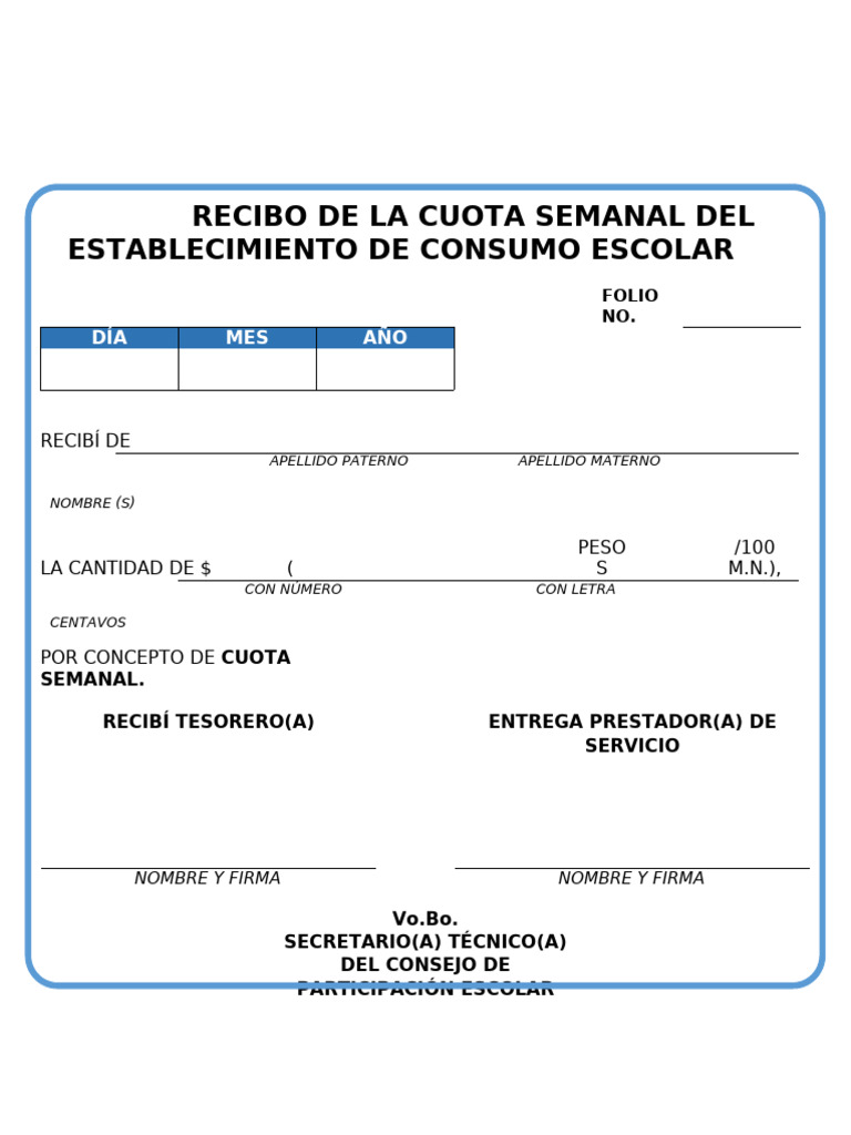 6 - Recibo - de - Cuota - Semanal - Establecimientos - de - Consumo ...