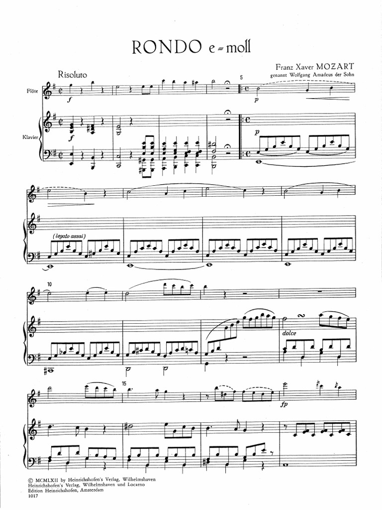 Complete Score and Flute Part - Rondo For Flute and Piano (Mozart) | PDF