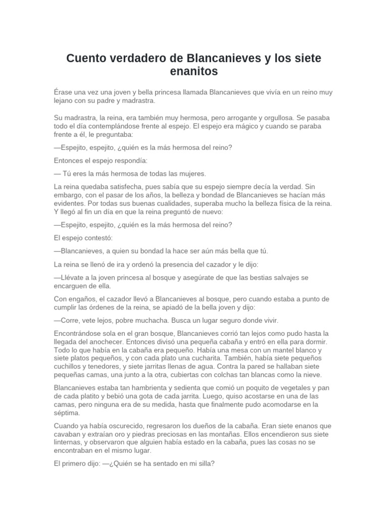 Cuento Verdadero de Blancanieves y Los Siete Enanitos | PDF | Blanco como la nieve