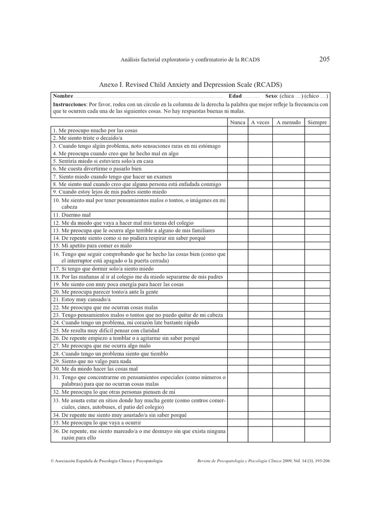 Cuestionario RCADS-13-14 | PDF