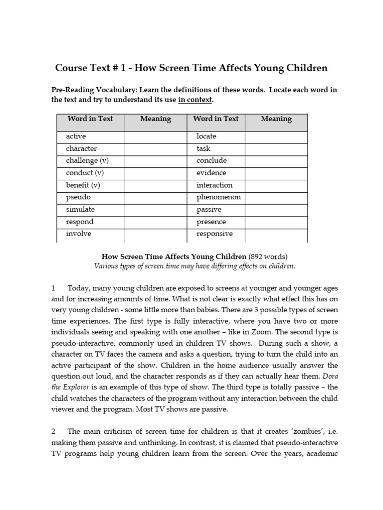 Impact of Screen Time on Young Children | PDF | Cognition | Behavioural ...