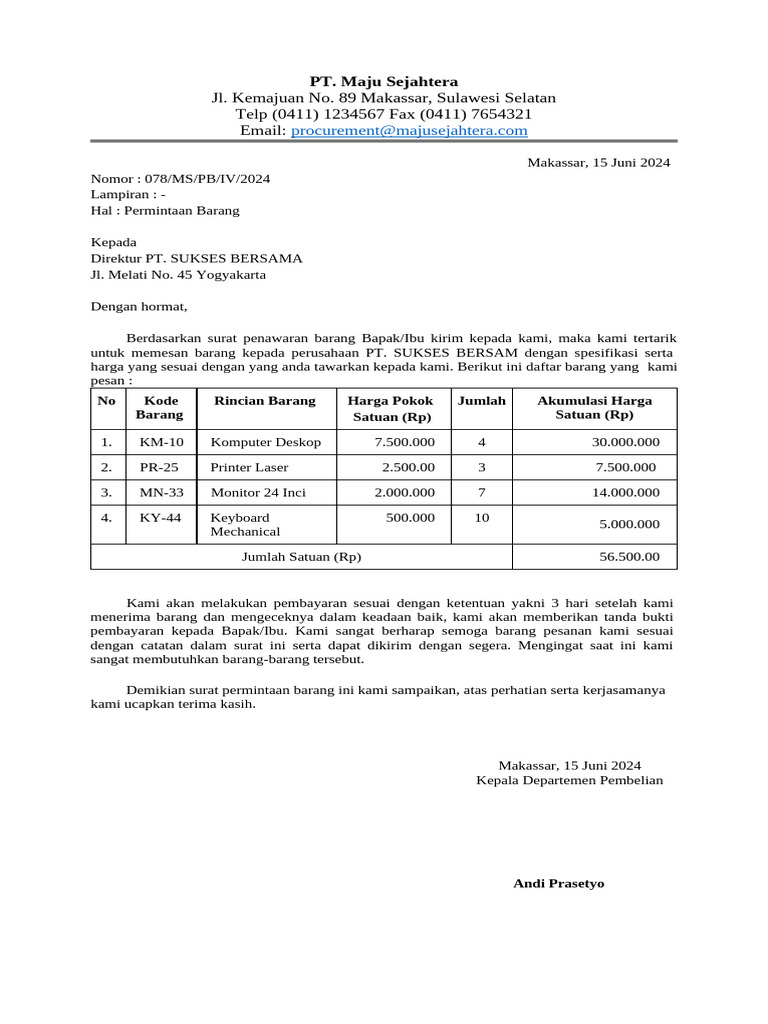 Contoh Laporan Pengadaan Barang | PDF