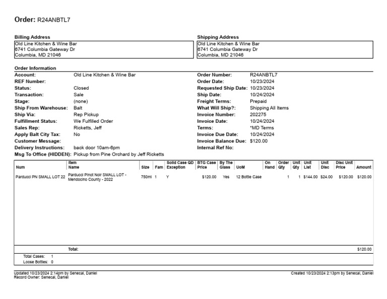 Old Line Kitchen Invoice - 10.23.24 | PDF | Wine | Grape