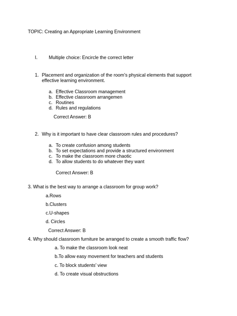 Episode 5 Questionnaire and Answer | PDF | Classroom | Classroom Management