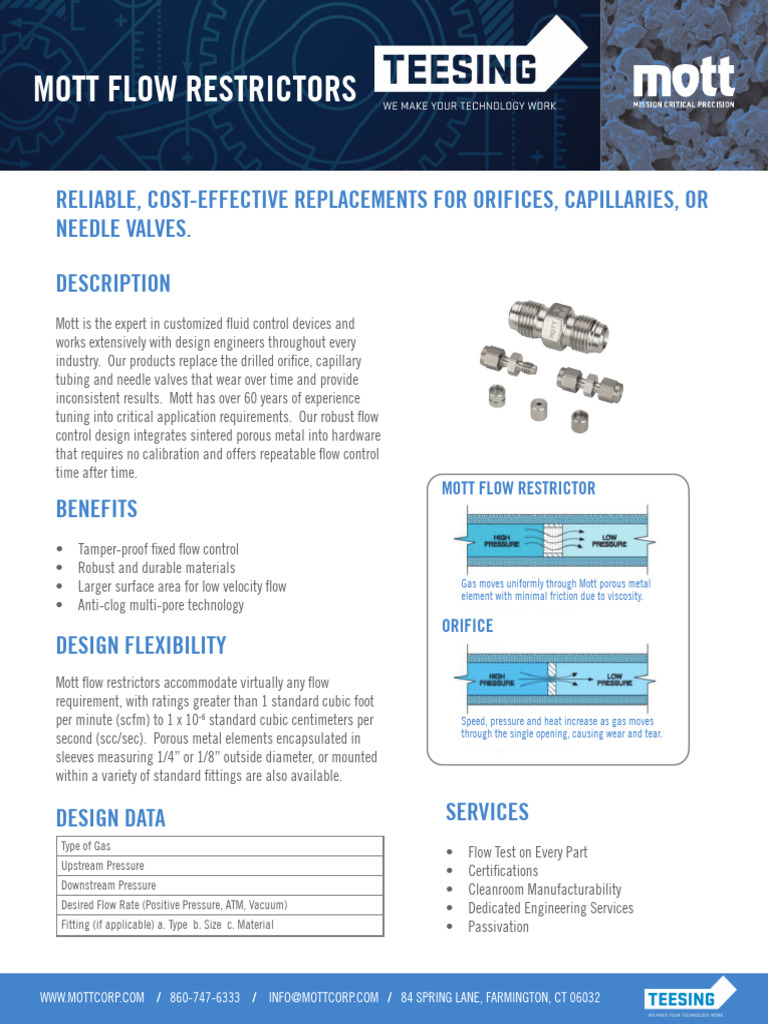 Industrial Flow Restrictors - T | PDF | Pressure | Flow Measurement