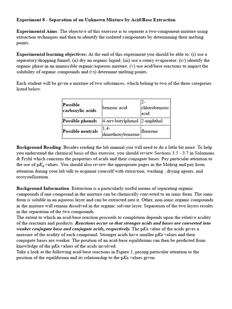 Separation of An Unknown Mixture | PDF | Acid Dissociation Constant | Acid