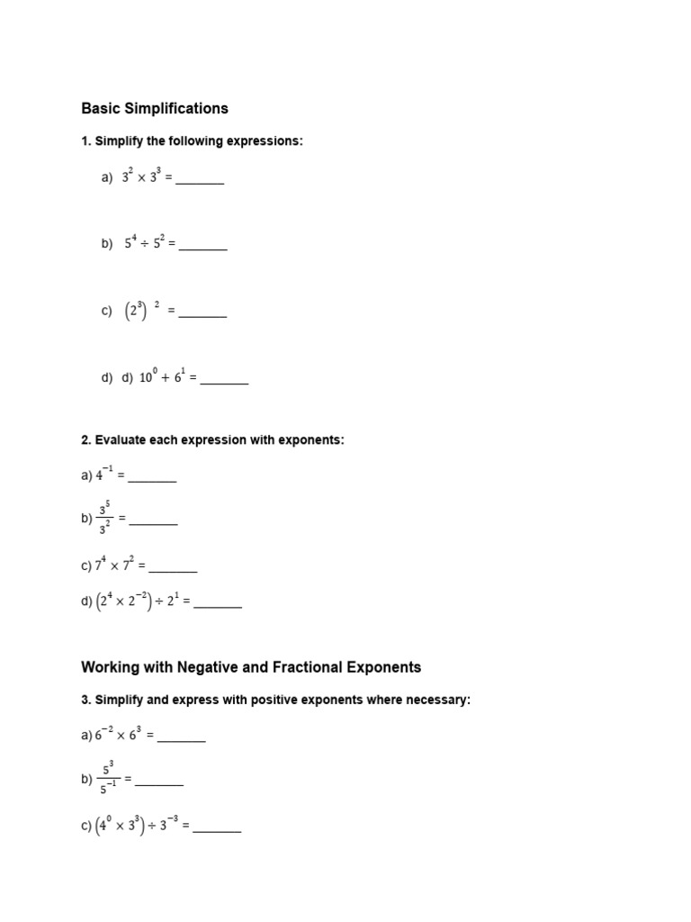 Exponents Worksheet | PDF | Teaching Methods & Materials