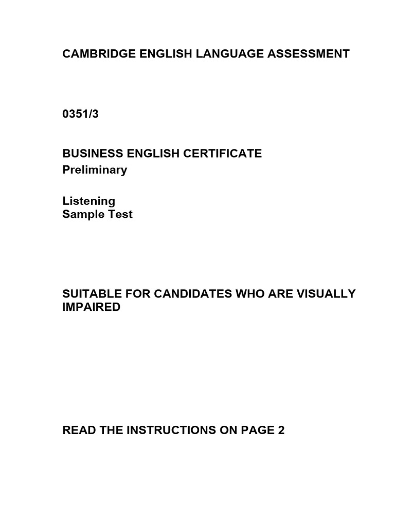 Business Preliminary SAMPLE - Modified Large Print 2014 | PDF