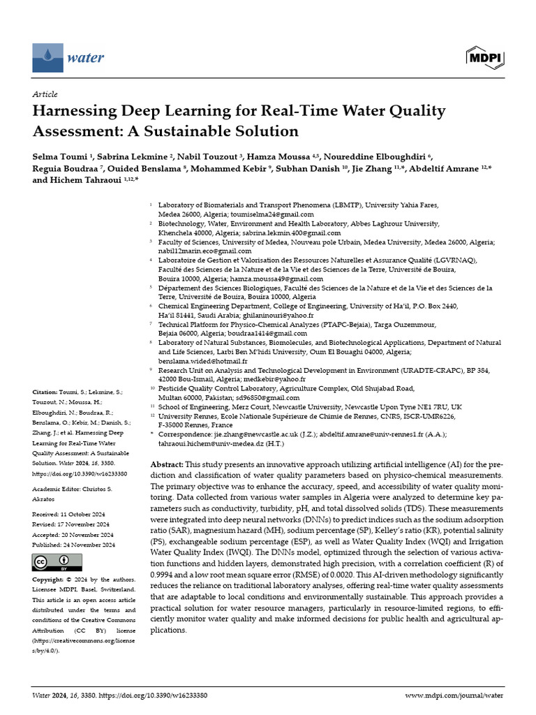 Water 16 03380 | PDF | Water Quality | Deep Learning