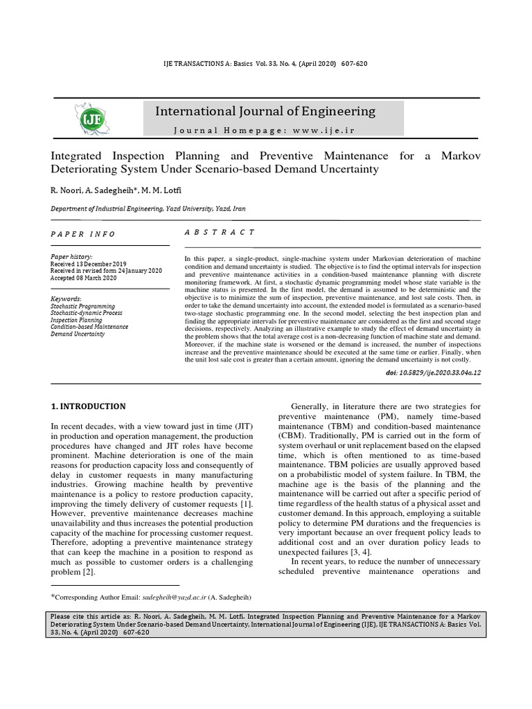 Integrated Inspection Planning and Preve | PDF | Probability ...