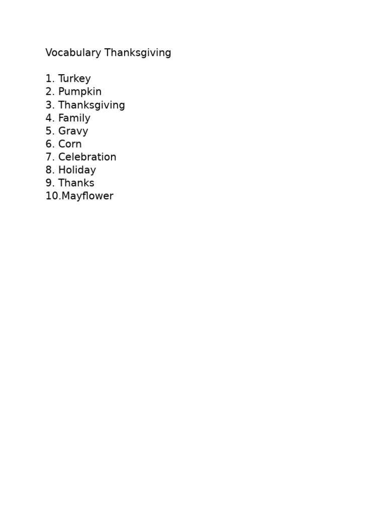 Vocabulary Thanksgiving | PDF