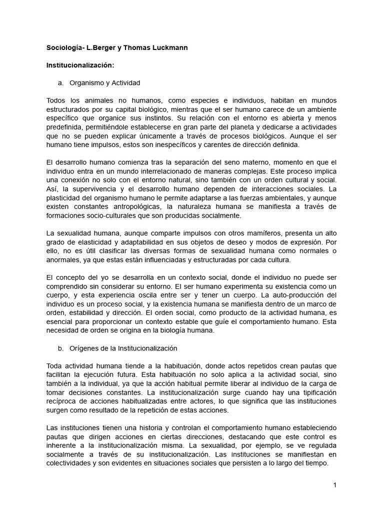 L.Berger y Thomas Luckmann - 1 | PDF | Sociedad | Conocimiento