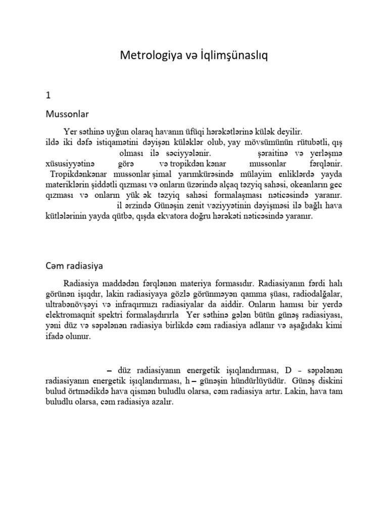 Metrologiya VƏ İqlimşünaslıq SONnn | PDF